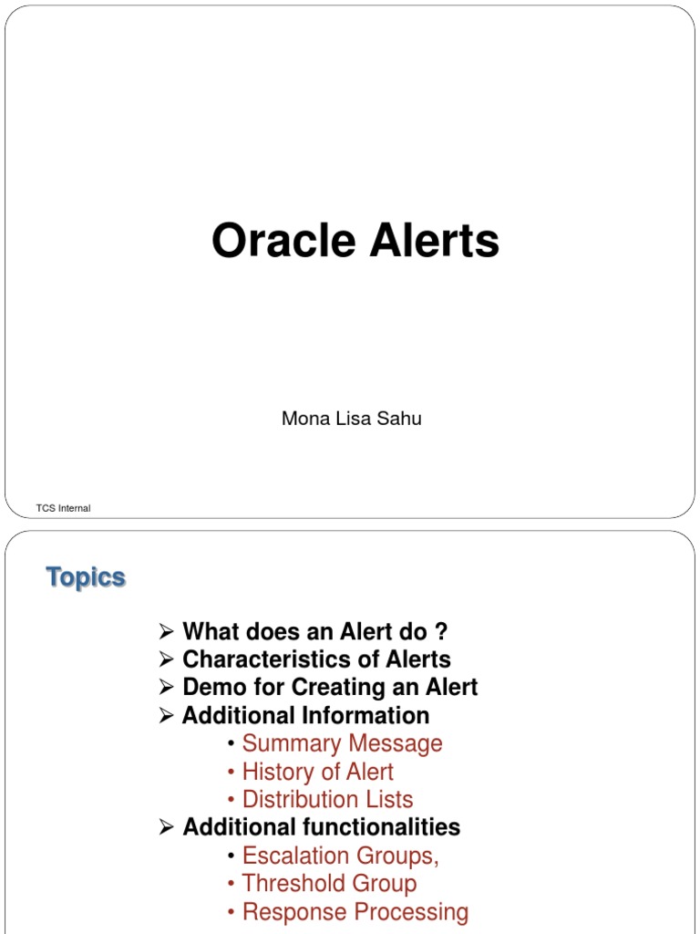Oracle Alerts: Mona Lisa Sahu | Download Free PDF | Oracle Database | Sql