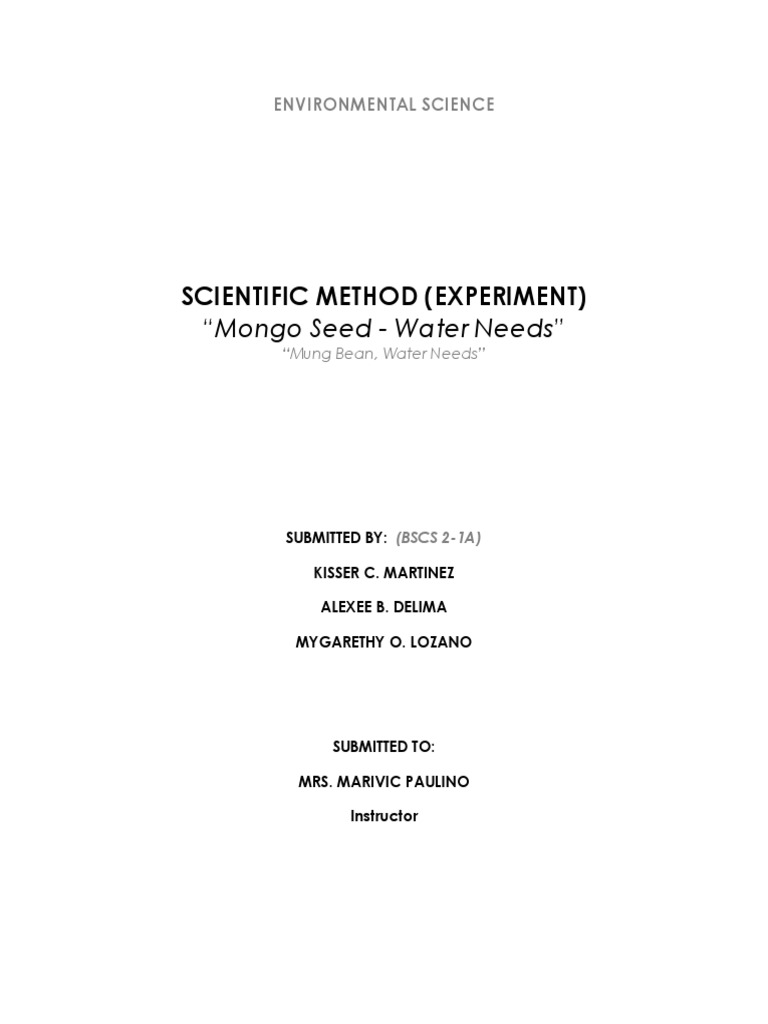 Scientific Method (Experiment) : "Mongo Seed - Water Needs" | PDF ...