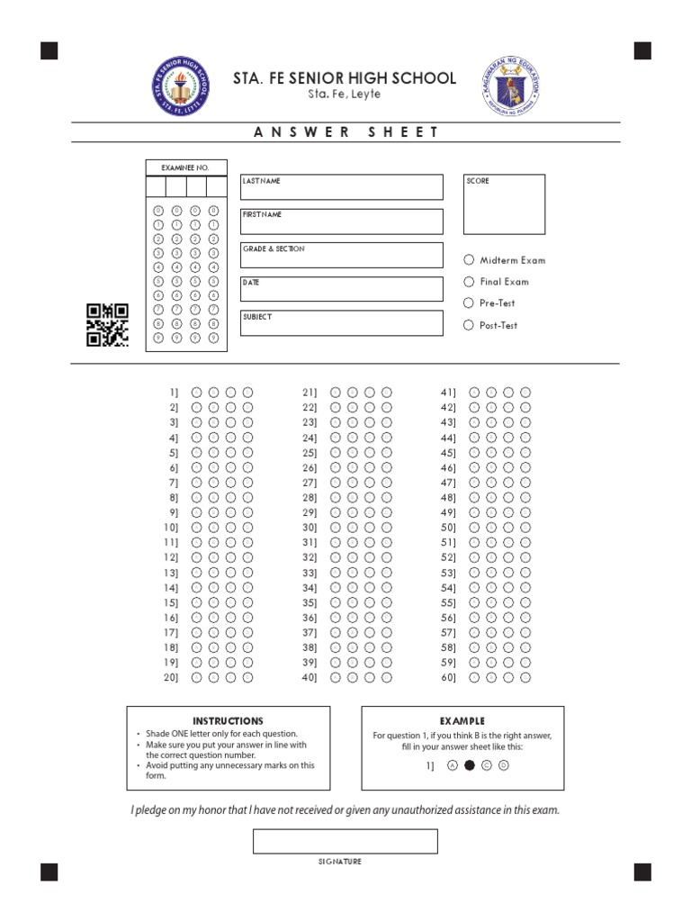 Answer Sheet Sample For Shading | PDF | Tests | Student Assessment And ...