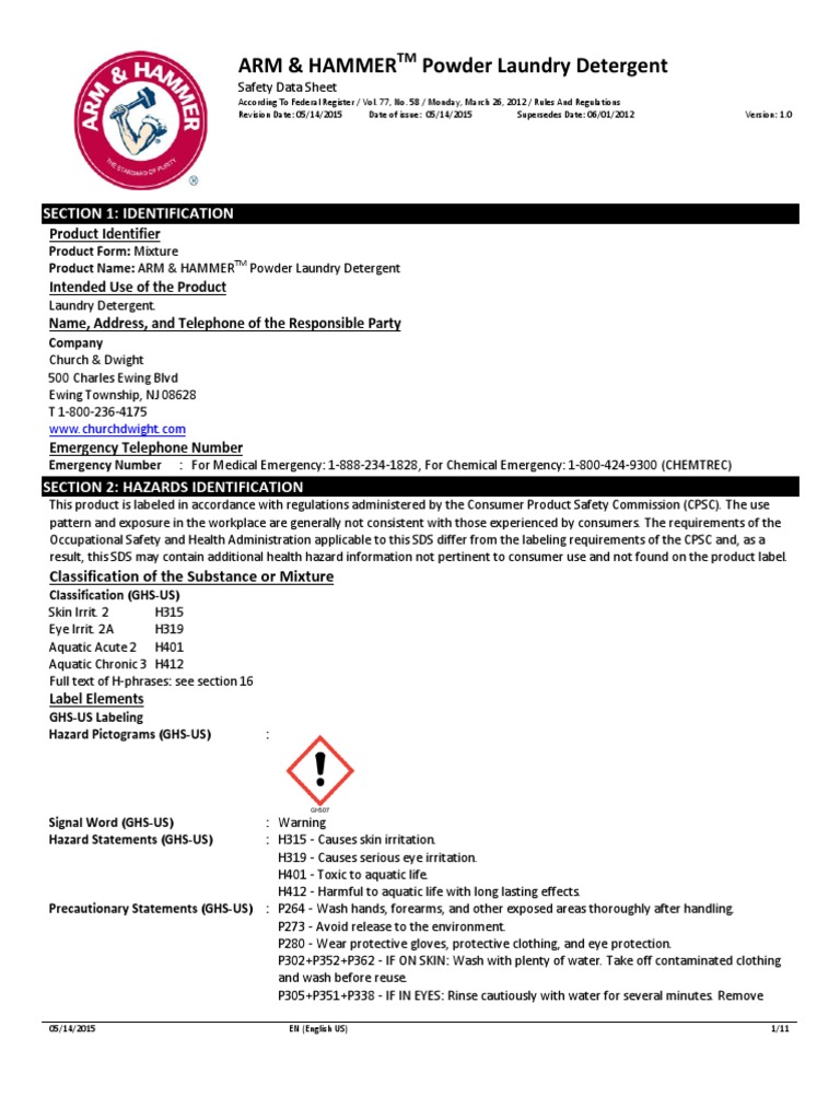 SDS AH Powder Laundry Detergent | PDF | Personal Protective Equipment ...