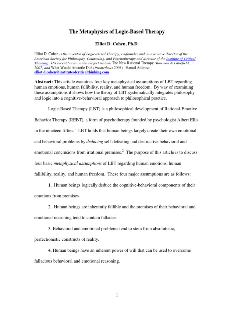 Metaphysics of Logic-Based Therapy | PDF | Rational Emotive Behavior ...