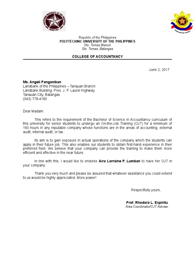OJT Recommendation for Aira Lumban | PDF | Career & Growth