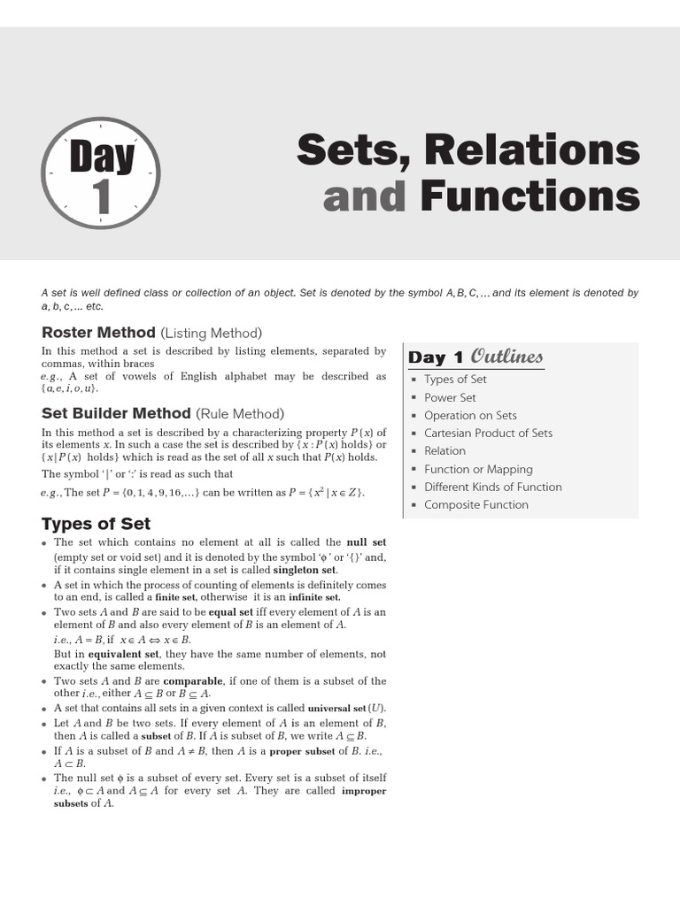 Sets, Relations Functions: Outlines | PDF | Set (Mathematics) | Function (Mathematics)