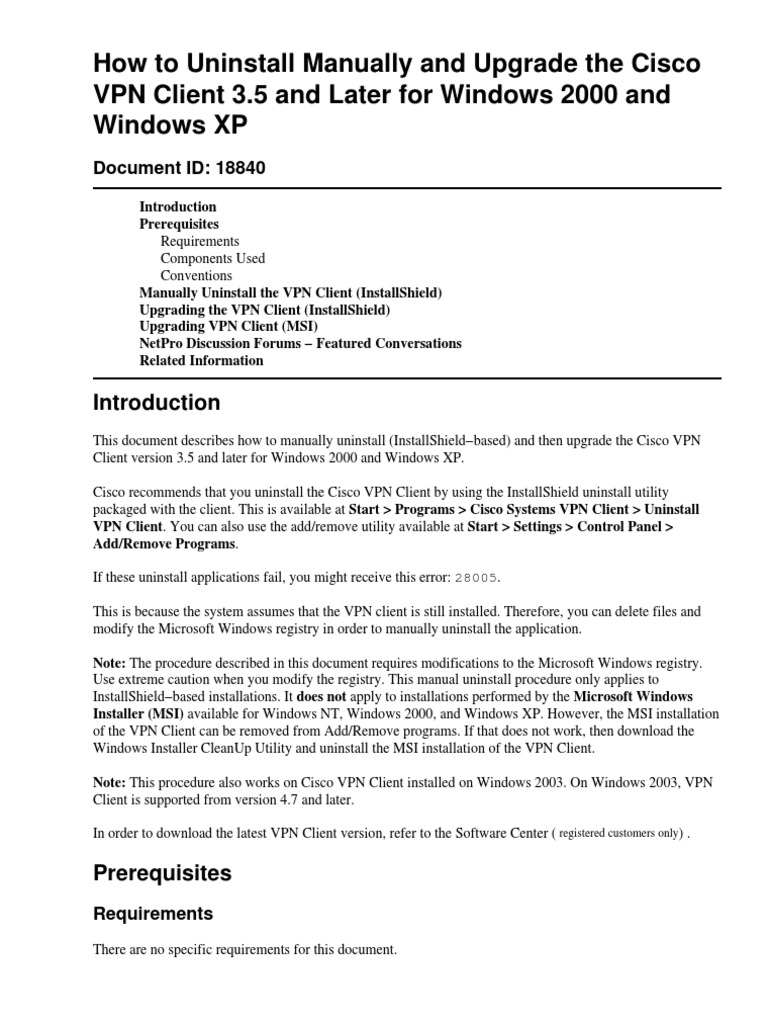 Cisco Vpn3K Uninstall | PDF | Windows Registry | Microsoft Windows