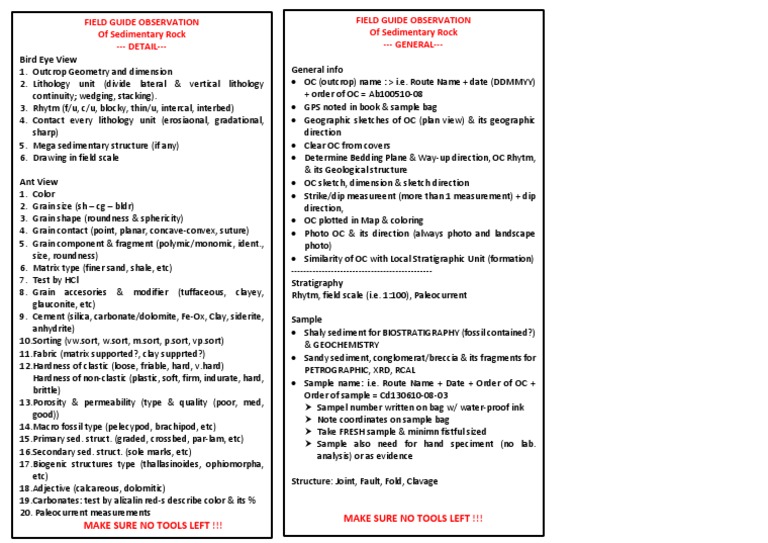 Field Guide Observation of Sedimentary Rock | PDF | Sedimentary Rock ...