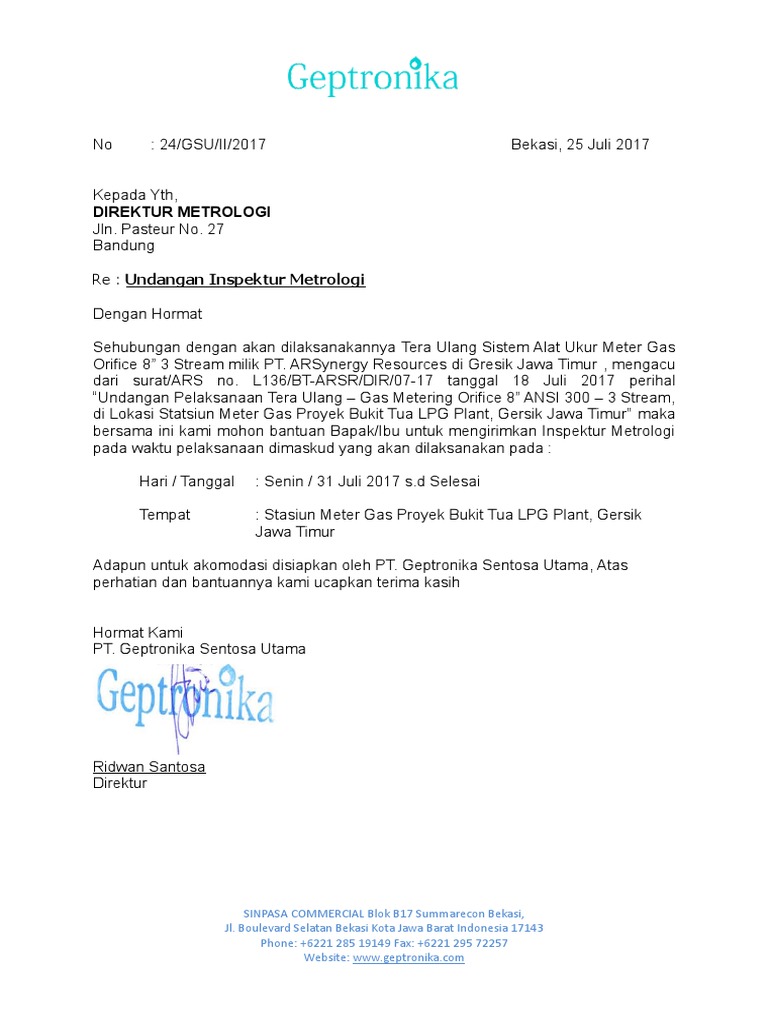 Undangan Inspeksi Alat Ukur Gas | PDF