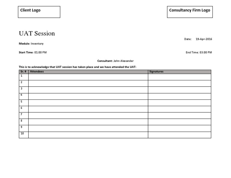 UAT, CRP, Training Attendance - Template | PDF