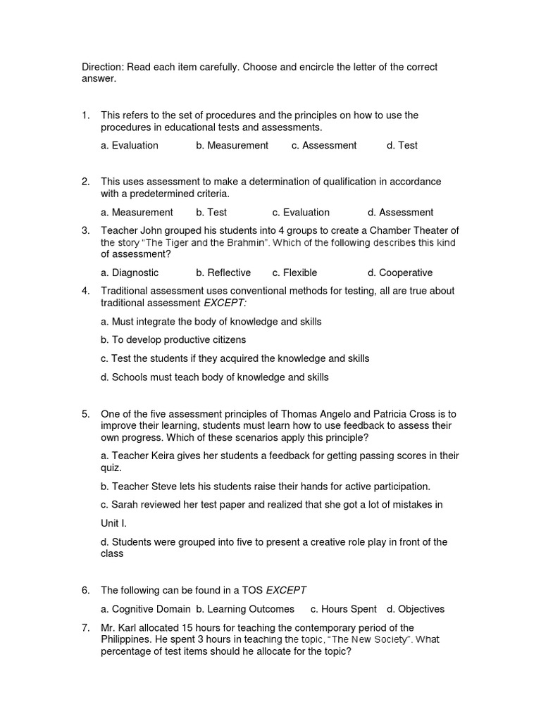 TOS Questionnaire | Educational Assessment | Multiple Choice