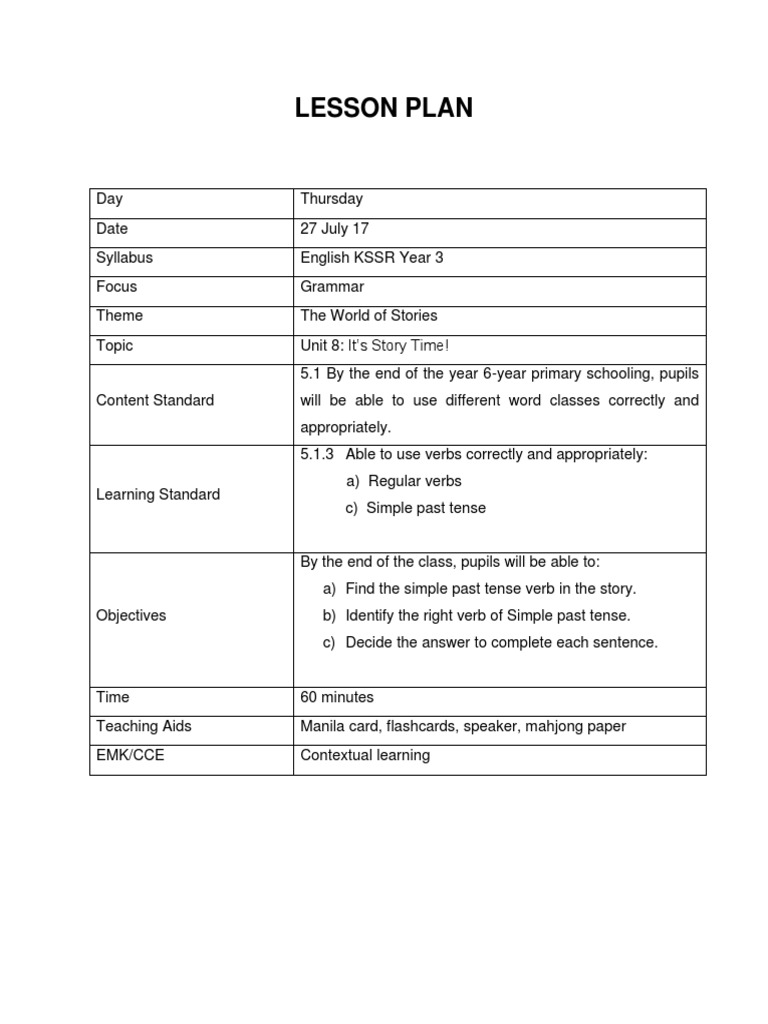Lesson Plan Tenses | PDF | Jack And The Beanstalk | Grammar
