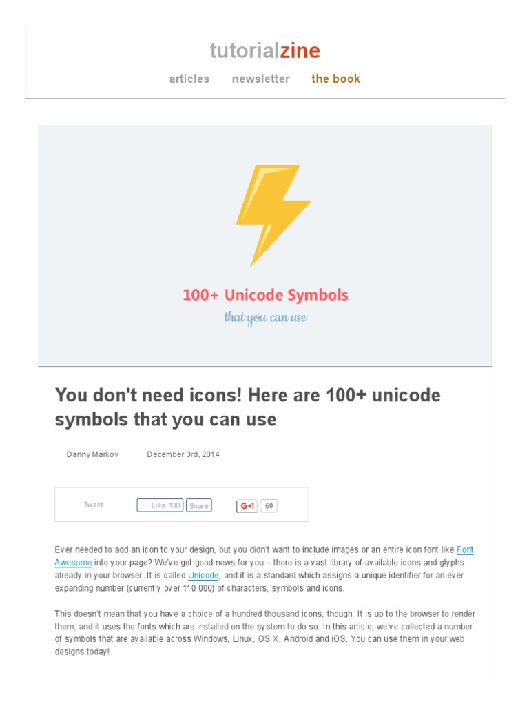 100+ Unicode Symbols That You Can Use - Tutorialzine | PDF | Icon (Computing) | Notation