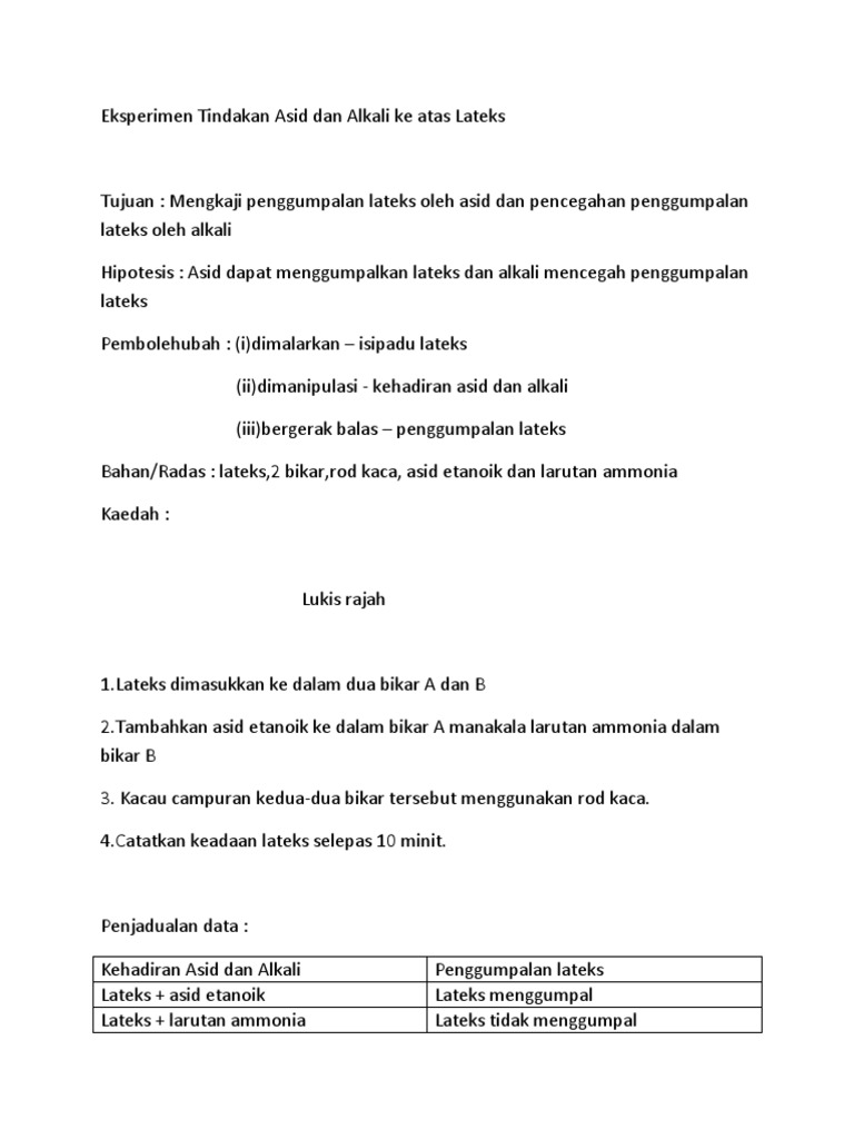 Kesan Asid dan Alkali pada Lateks | PDF | Griya & Taman | Sains ...