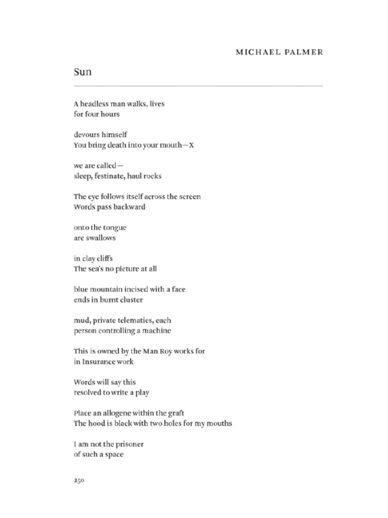 Sun - Michael Palmer | PDF
