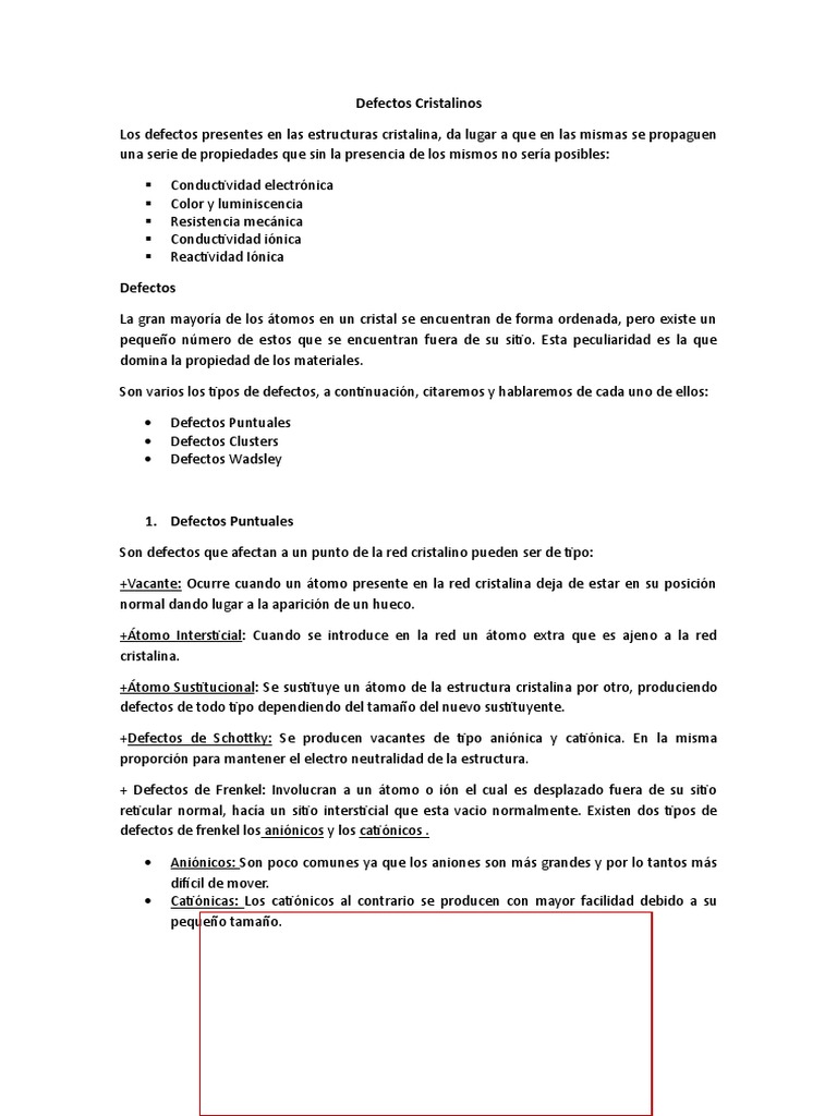 Defectos Cristalinos: Frenkel y Schottky | PDF | Defecto ...