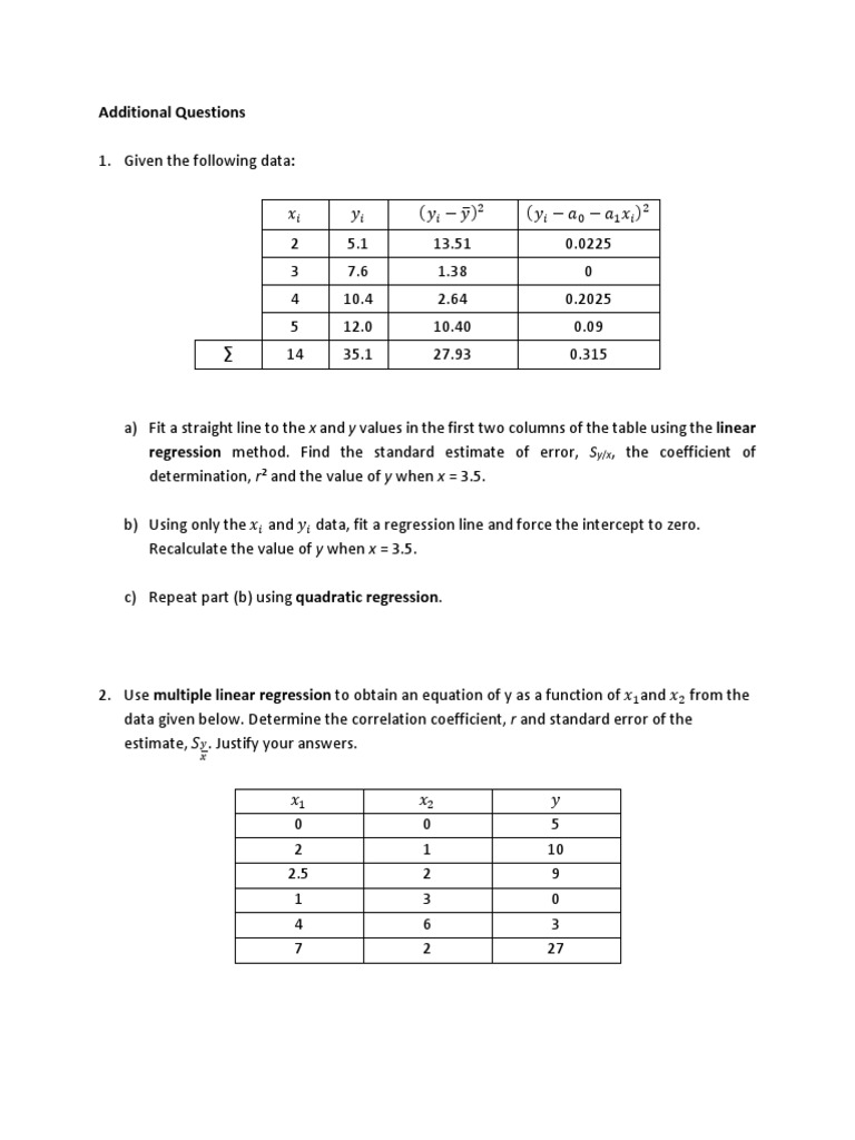 Revision Questions (Test 2) | PDF | Regression Analysis | Linear Regression