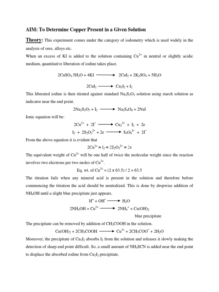 Expt 4-Estimation of Copper.pdf | Titration | Chemical Compounds