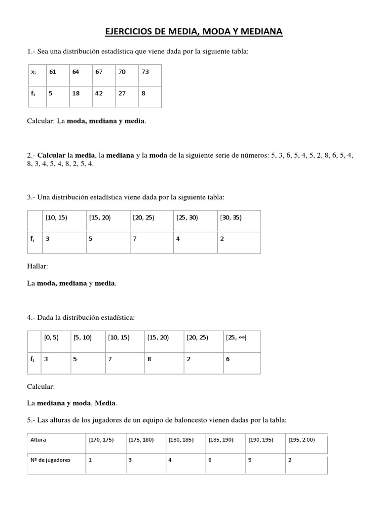 Ejercicios de Media, Moda y Mediana | Mediana | Matemáticas