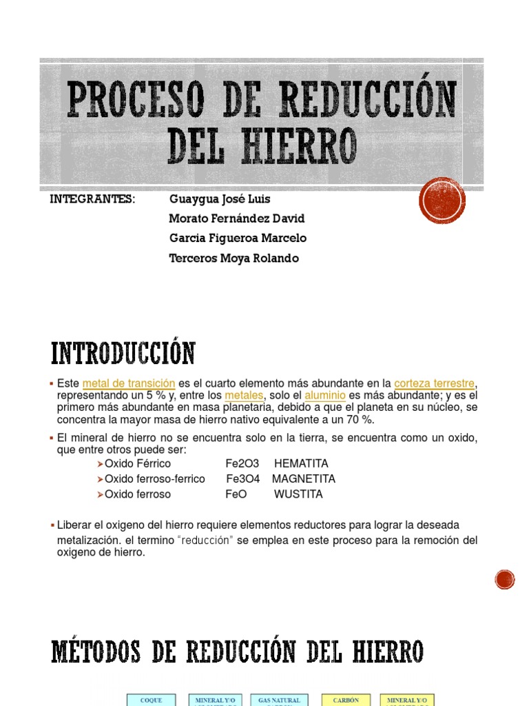 Proceso de Reducción Del Hierro-1 | PDF | Hierro | Redox