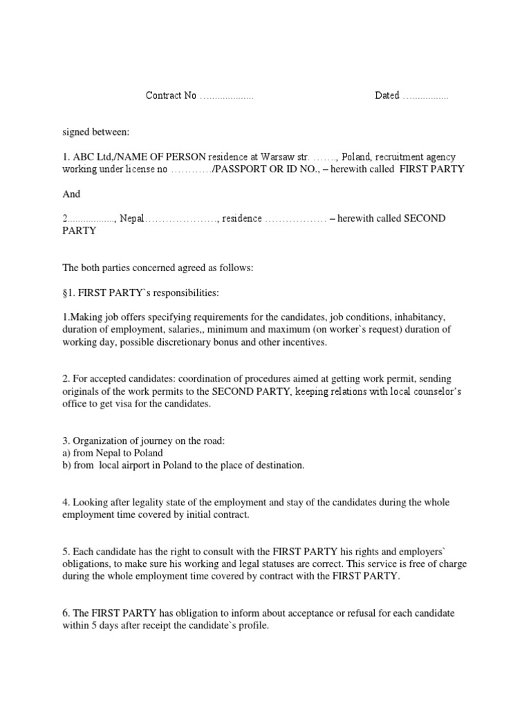 Sample Contract Paper | PDF | Travel Visa | European Union