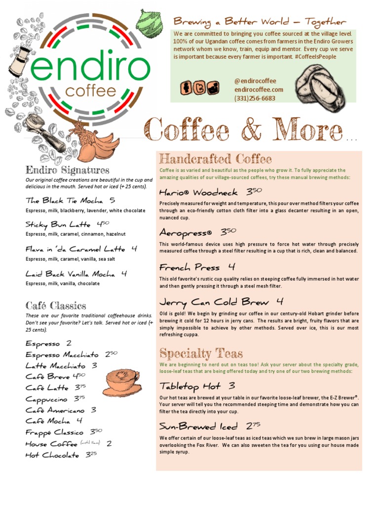Endiro Coffee USA Full Menu | PDF | Coffee | Cooking