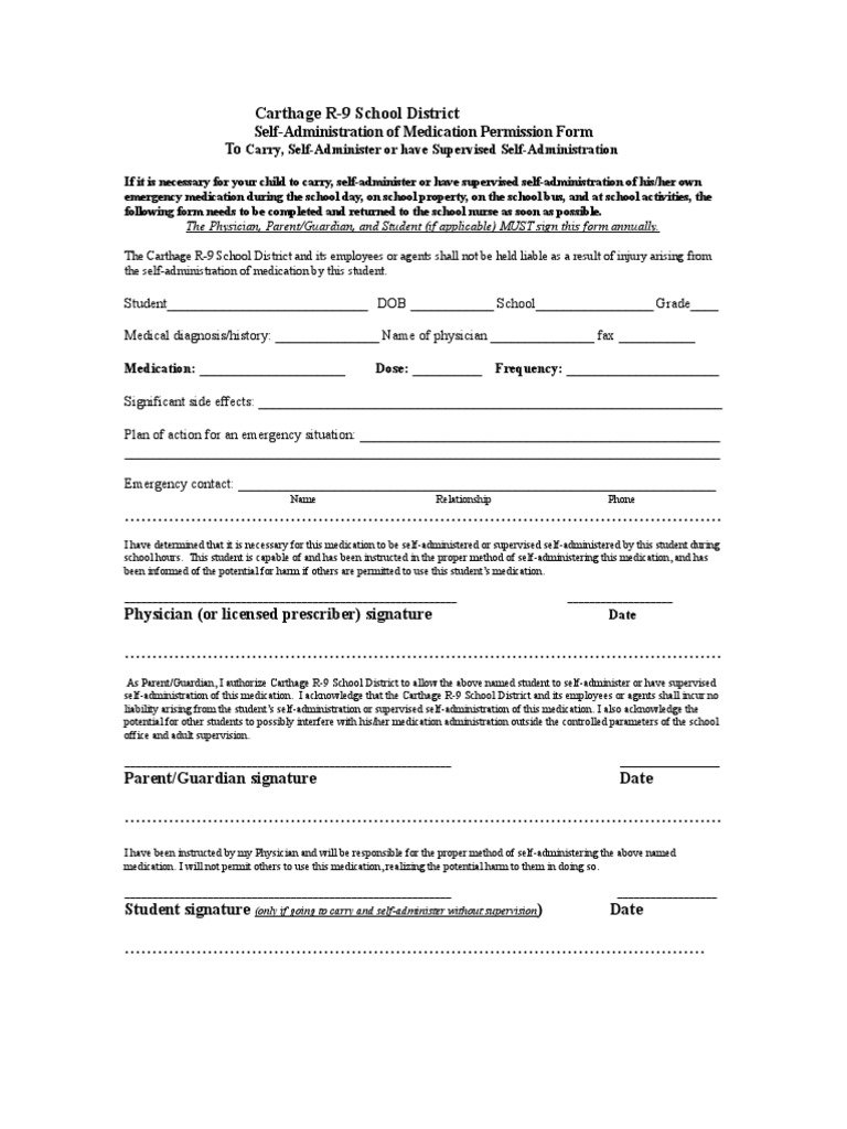 Sam Medication Permission Form | PDF | Pharmaceutical Drug | Social ...