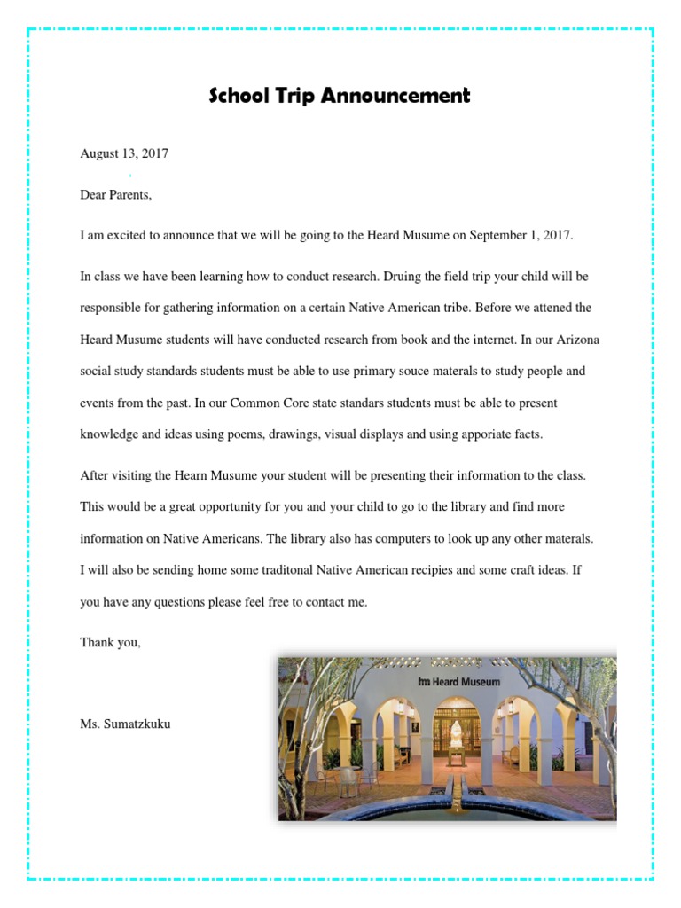 School Trip Announcement Sumatzkuku | PDF