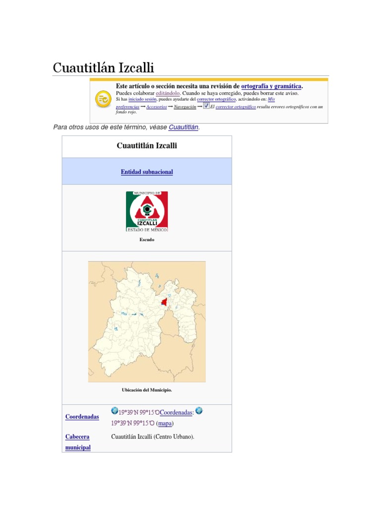 Mapa y Datos de Cuautitlán Izcalli | PDF | Naturaleza