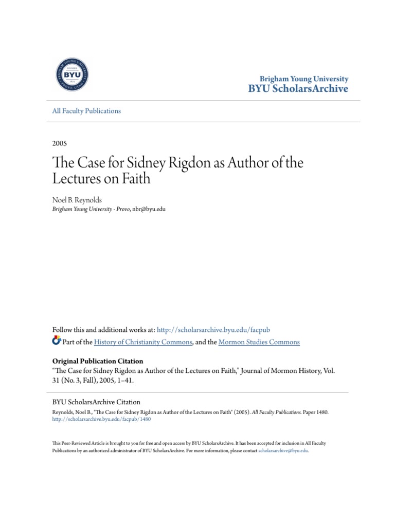 The Case For Sidney Rigdon As Author of The Lectures On Faith | PDF ...