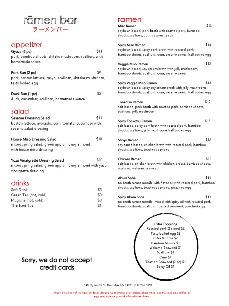 Ramen Bar Menu | PDF | Ramen | Salad