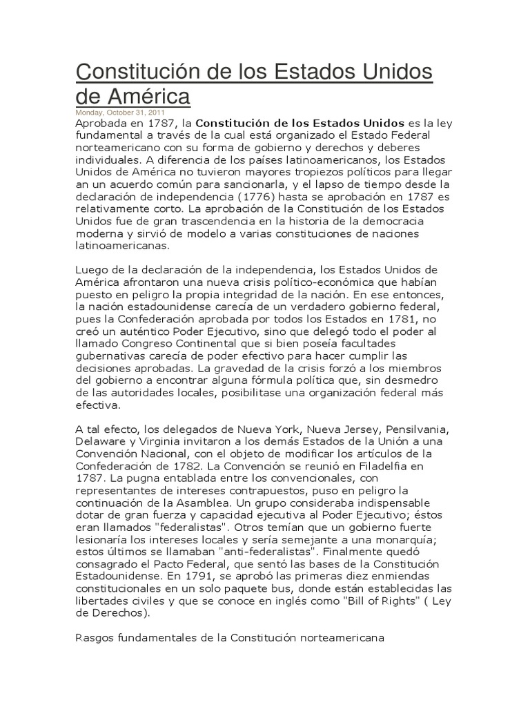 Constitución de Los Estados Unidos de América | PDF | Constitución de ...