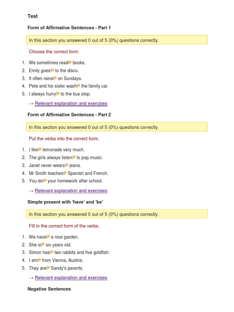 Simple Present Tense Practice Test | PDF | Rules | Linguistic Typology