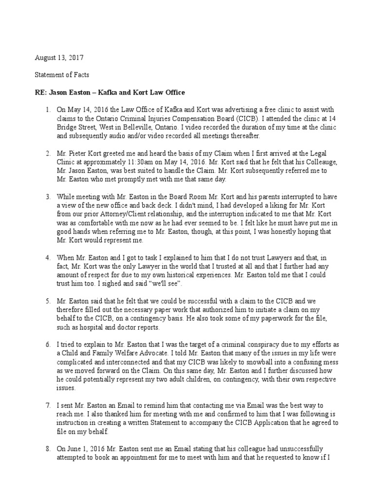 Statement of Facts - Jason Easton | PDF | Law Firm | Lawyer