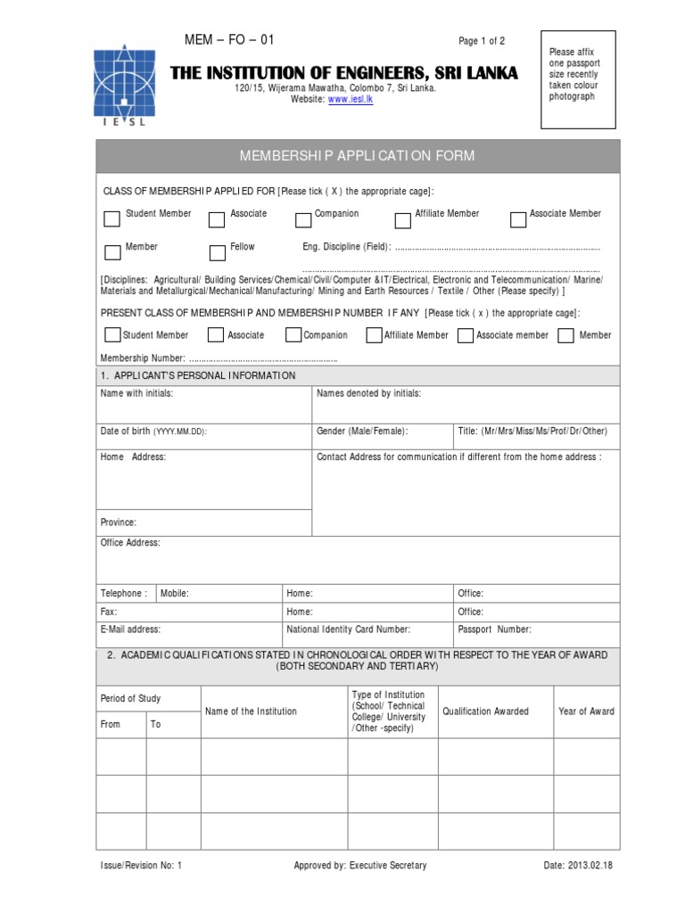 IESL-Membership Application Form PDF | PDF | Government | Business