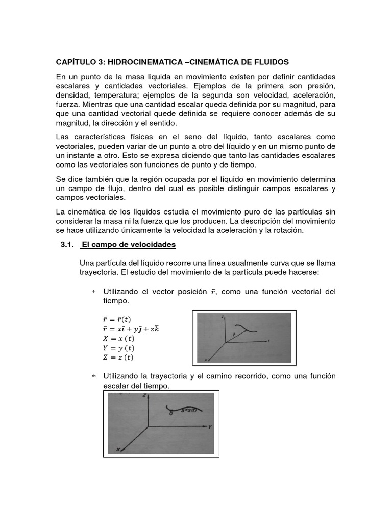 CAPÍTULO 3 Cinemática de Fluidos | PDF | Aceleración | Vector Euclidiano