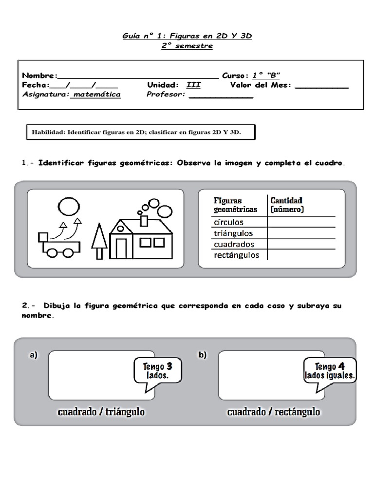 Guía N° 1 Figuras 2D y 3D. | PDF