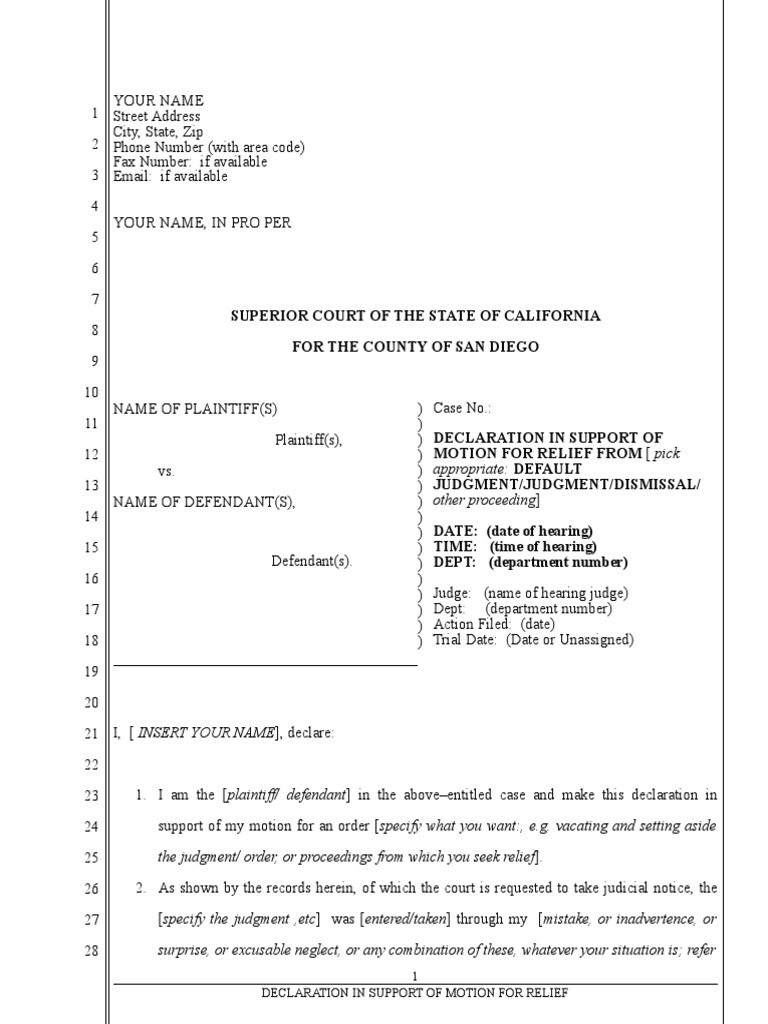 Superior Court of The State of California For The County of San Diego ...