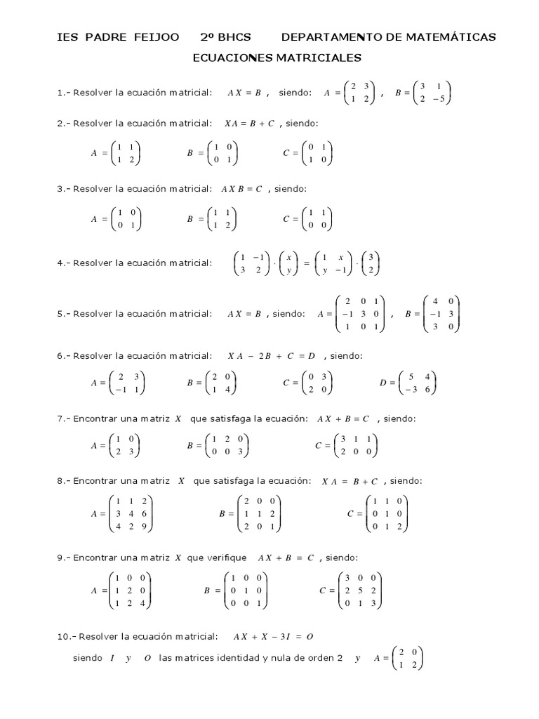 ecuaciones matriciales | Matriz (Matemáticas) | Funciones y mapeos