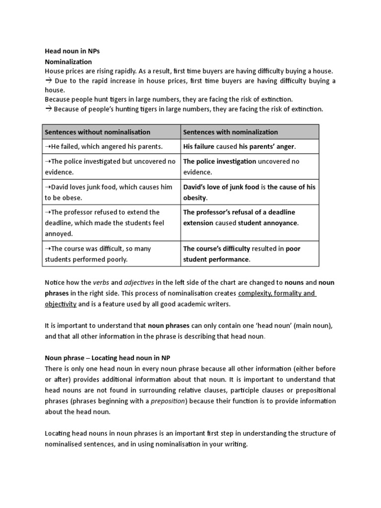 Understanding Nominalization: Identifying Head Nouns in Noun Phrases ...