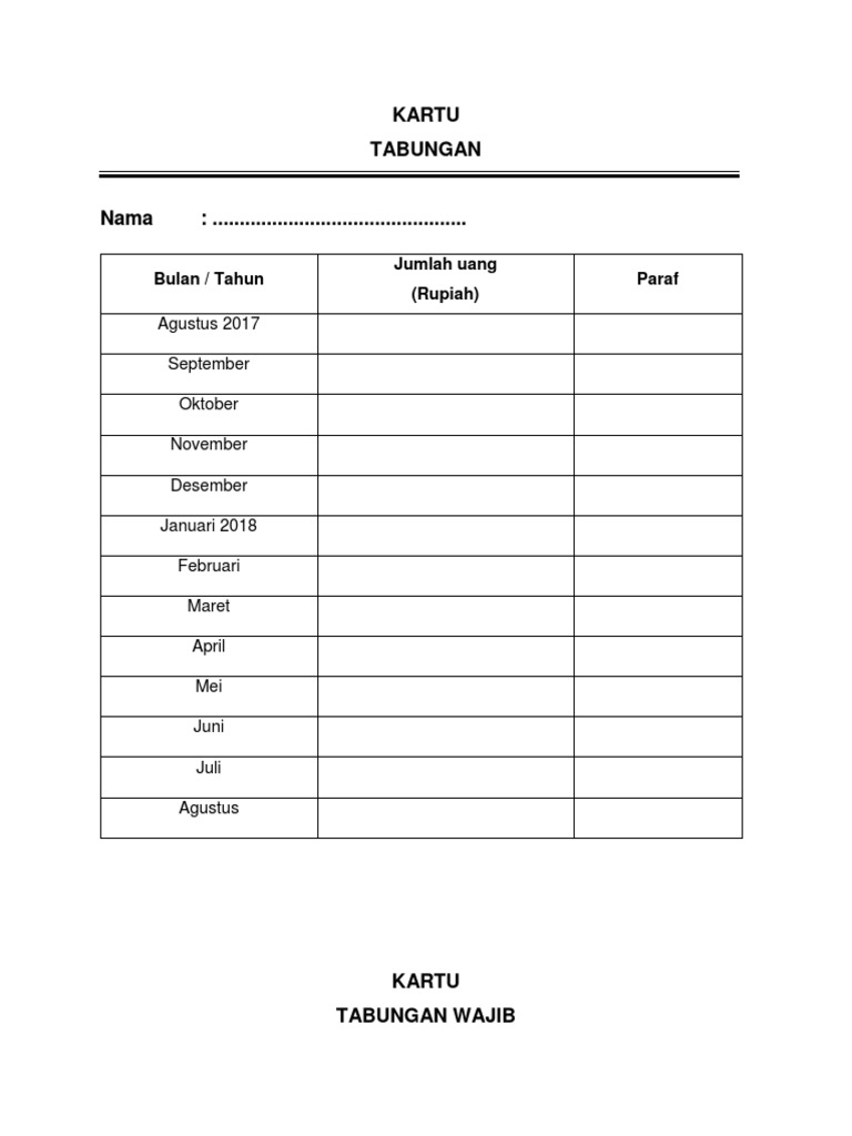 Kartu Tabungan RT | PDF
