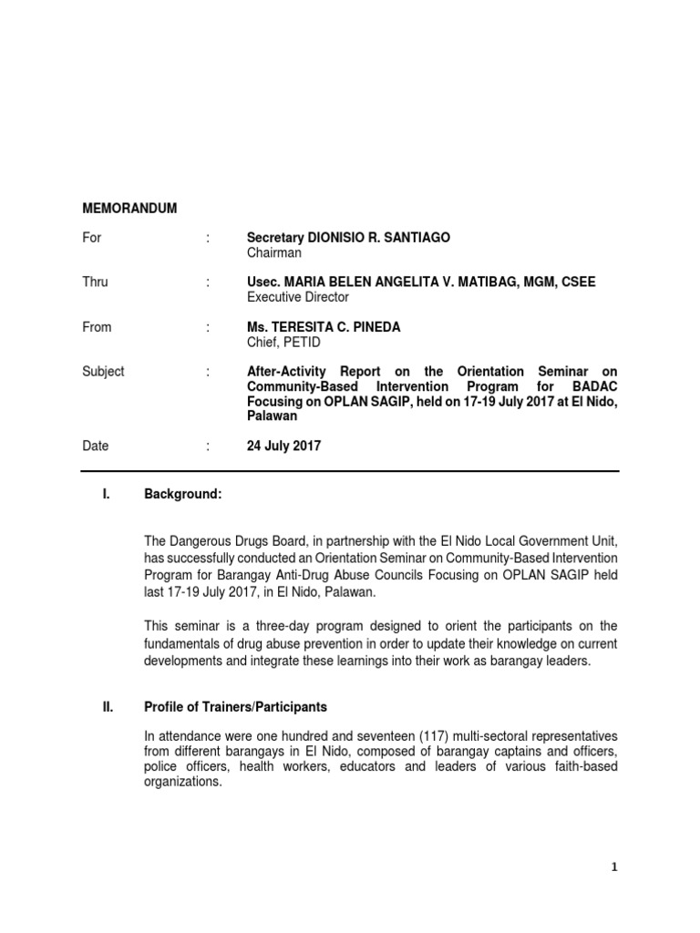 After-Activity Report BADAC, El Nido, Palawan | PDF | Substance Abuse | Psychology