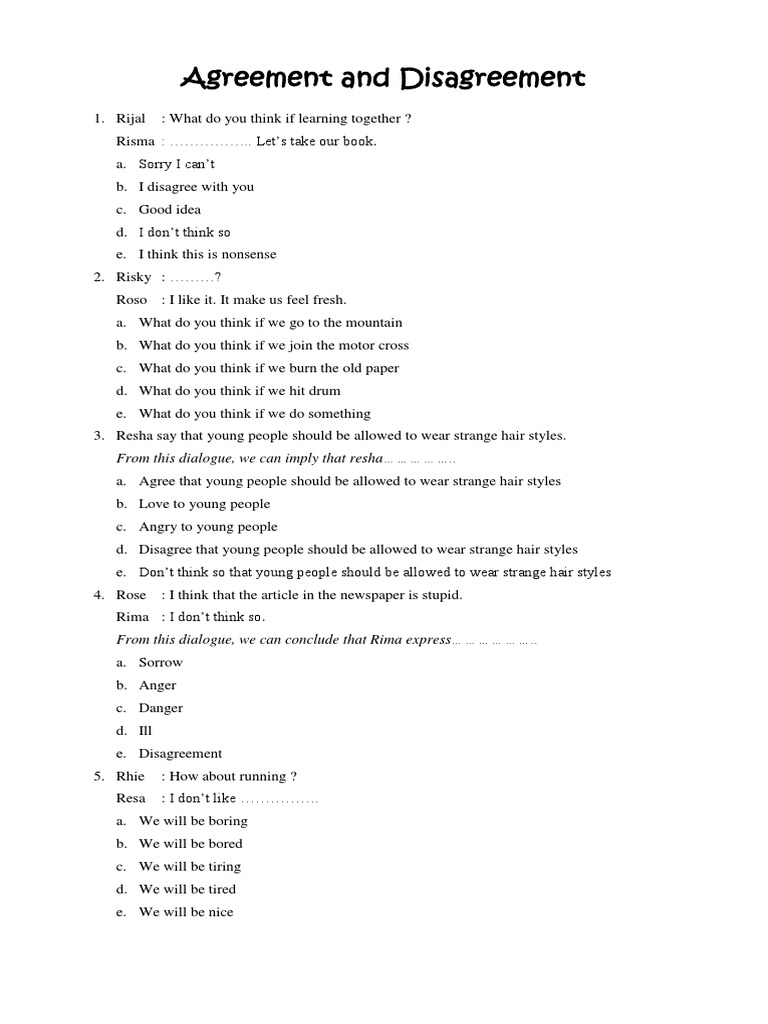 Agreement and Disagreement Exercises | PDF