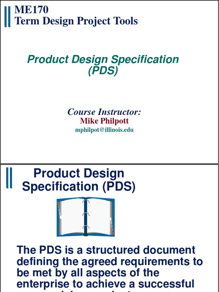 ME170 Term Design Project Tools: Product Design Specification (PDS ...