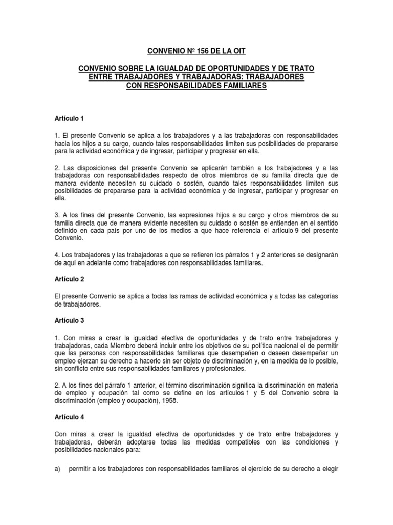 Convenio OIT 156 | Organización Internacional del Trabajo | Discriminación