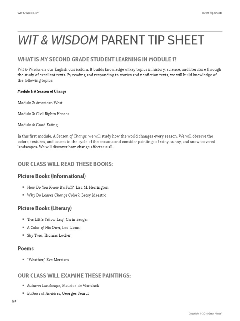Wit and Wisdom Parent Tip Sheet Module 1 | PDF