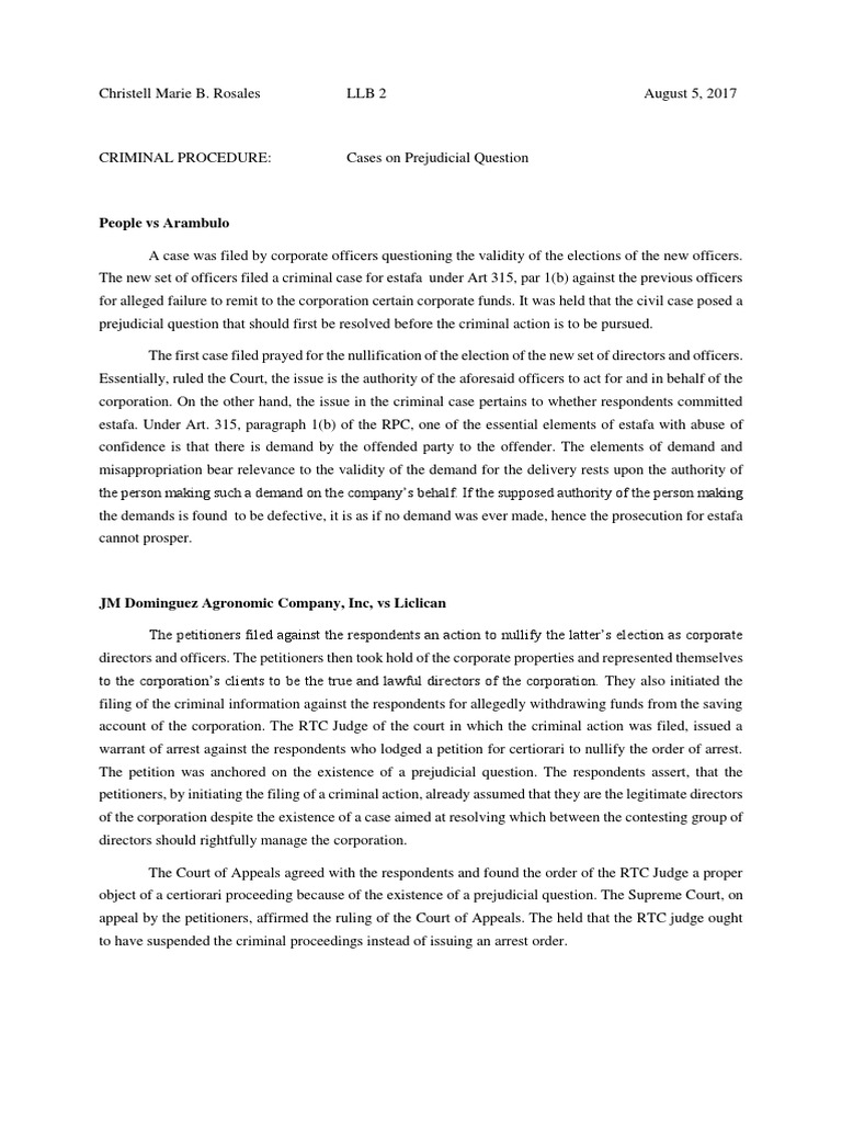 Prejudicial Questions in Criminal Procedure | PDF | Certiorari | Appeal