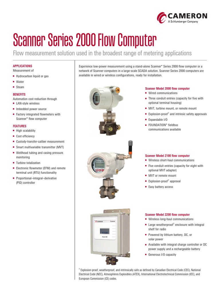 Cameron Scanner 2000 Data Sheet | Flow Measurement | Computer Network