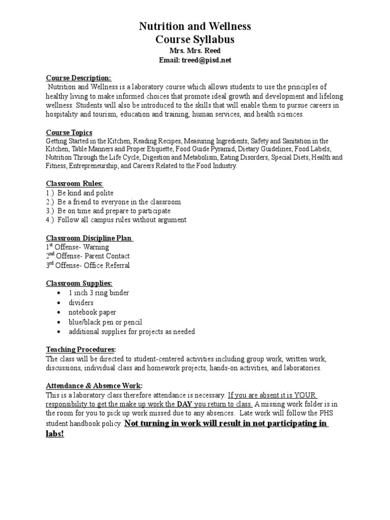 nutrition wellness class outline | Nutrition | Etiquette