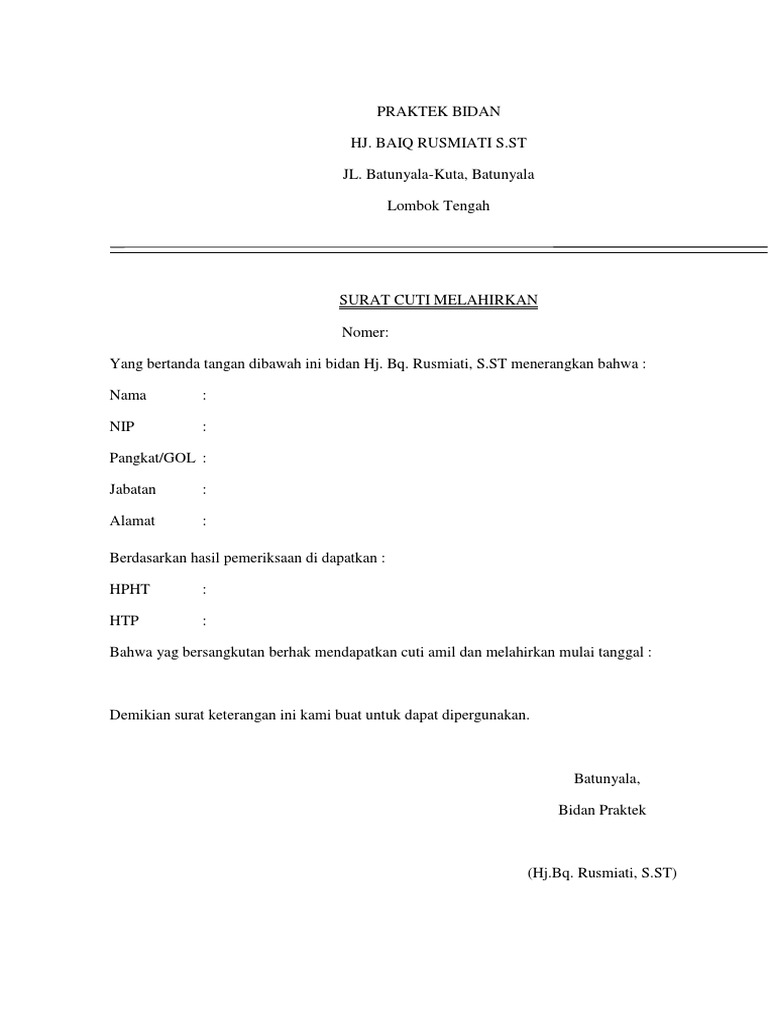 Surat Cuti Melahirkan | PDF