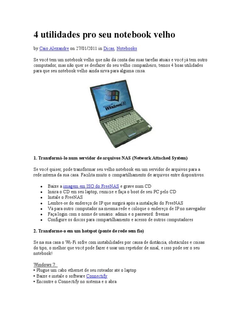 4 Utilidades Pro Seu Notebook Velho | PDF | Notebook | Roteador ...