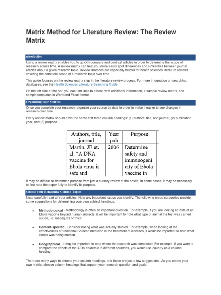 Matrix Method For Literature Review | PDF | Literature Review | Matrix ...