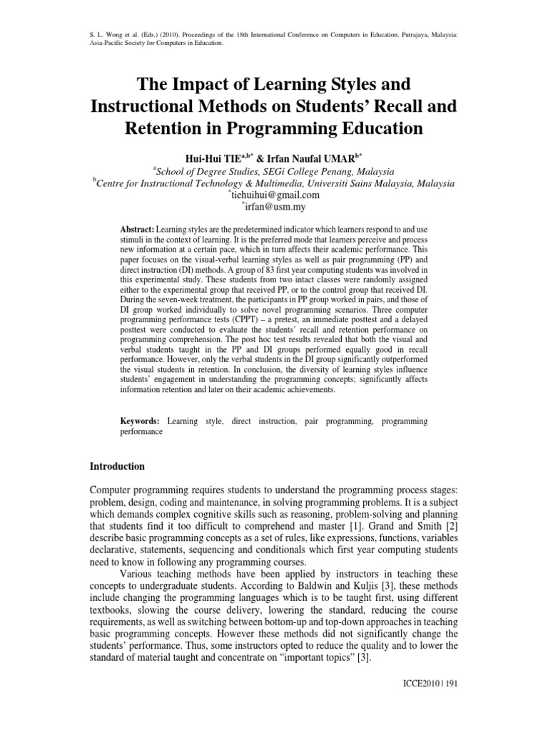 The Impact of Learning Styles and Instructional Methods On Students ...